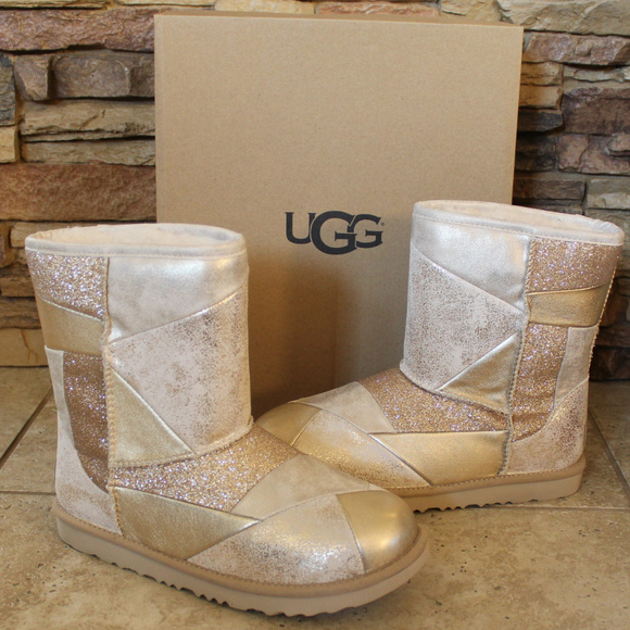 UGG | Shoes | Ugg Leather Patchwork Boots Girls Gold | Poshmark